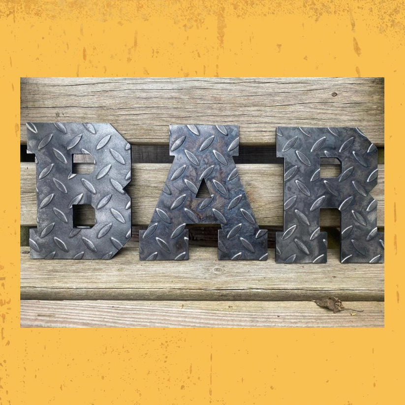 BAR Sign . Chequer Plate Metal Letters . – Forme Steel